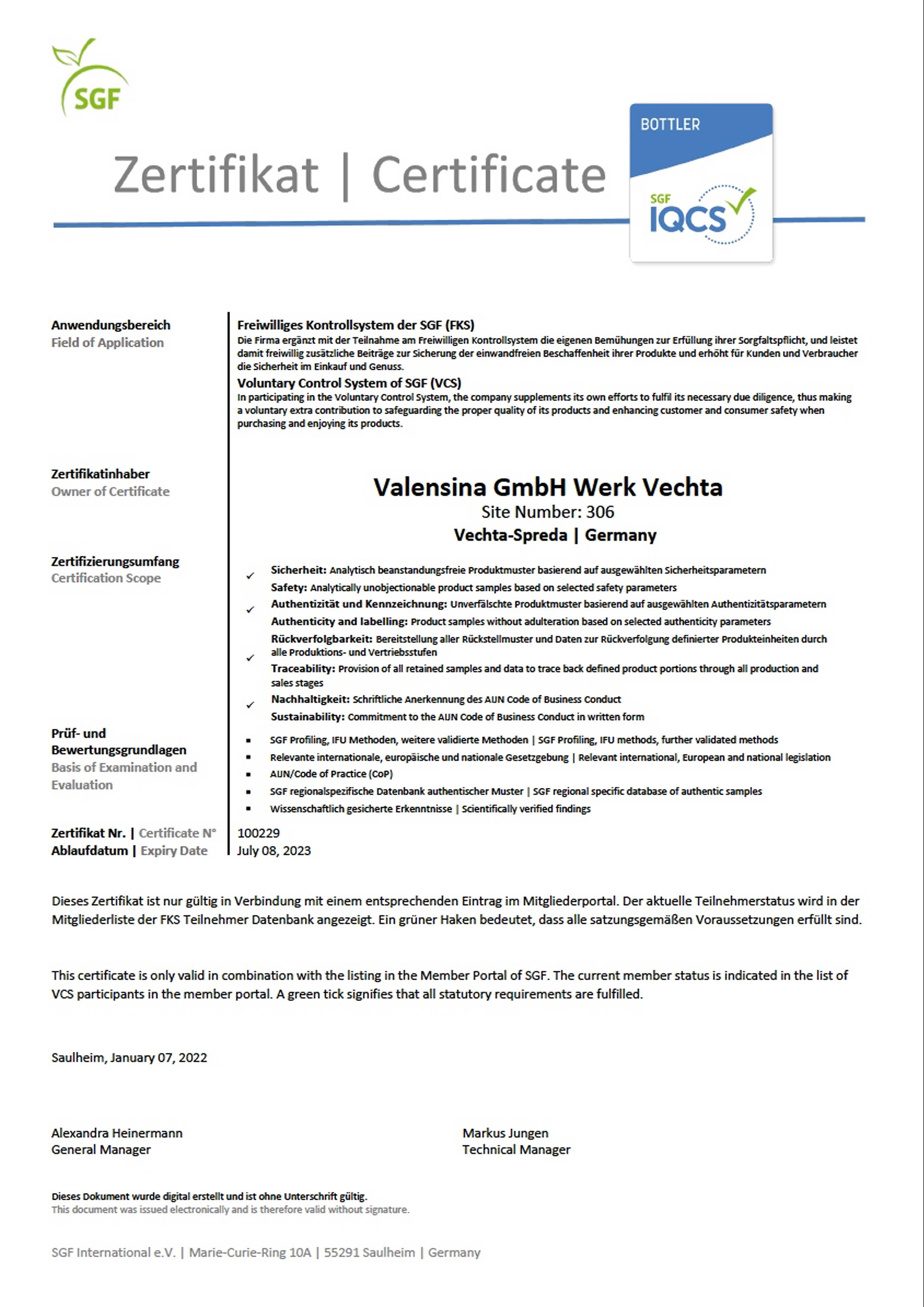 Zertifizierungen - Valensina Gruppe